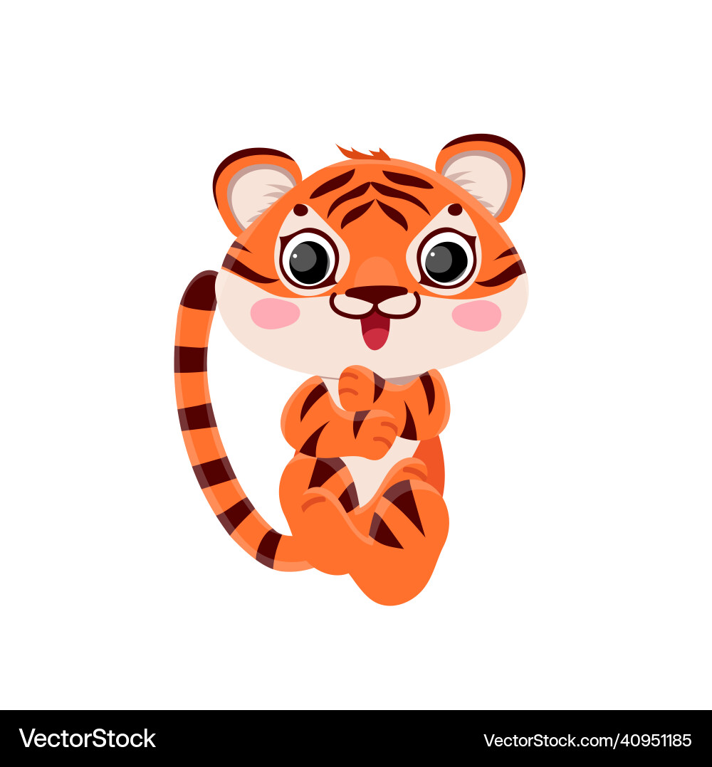 Cute tiger lying on back happy tiger cub Vector Image