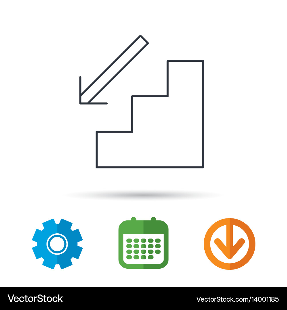 Downstairs icon direction arrow sign Royalty Free Vector