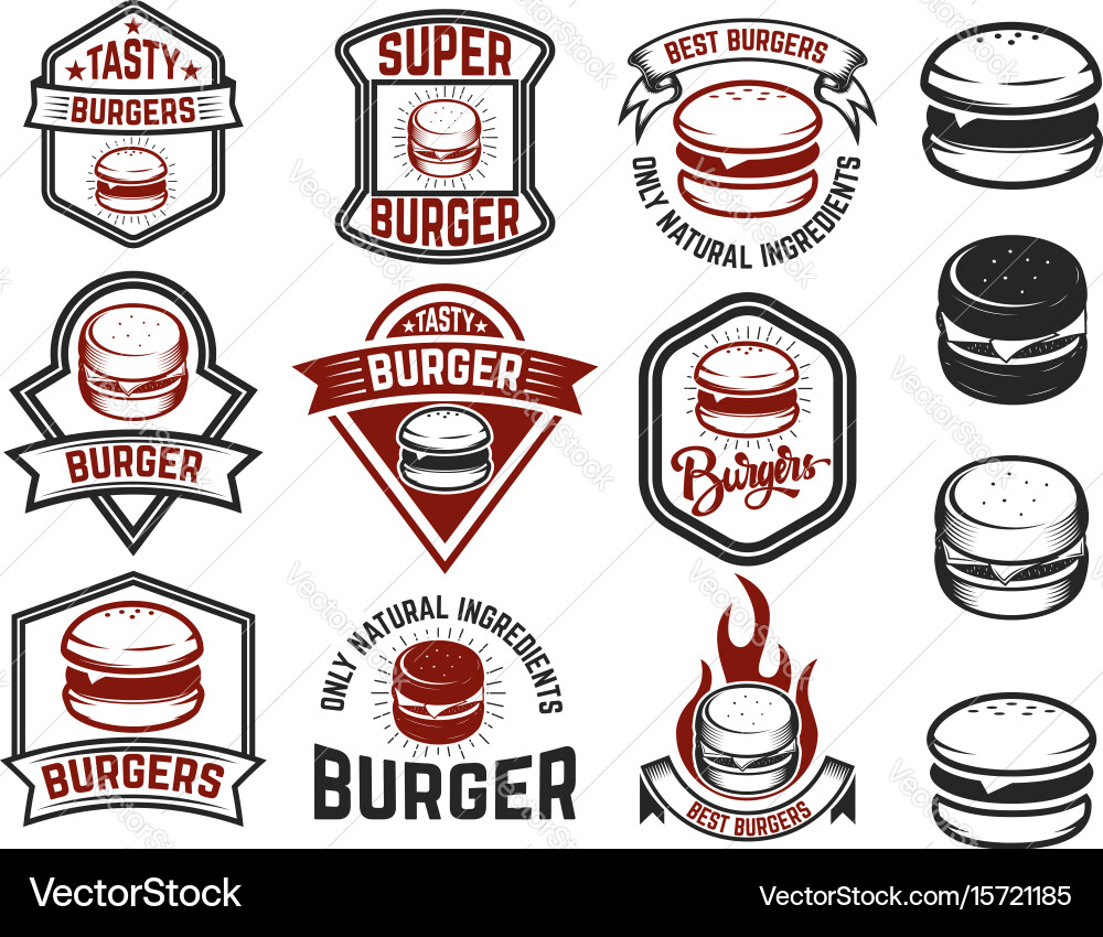 Set of burger labels design elements for logo Vector Image