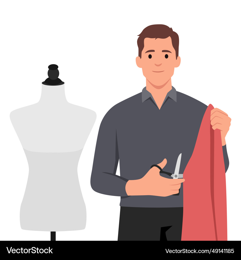 Young man dressmaker designer holding scissors Vector Image