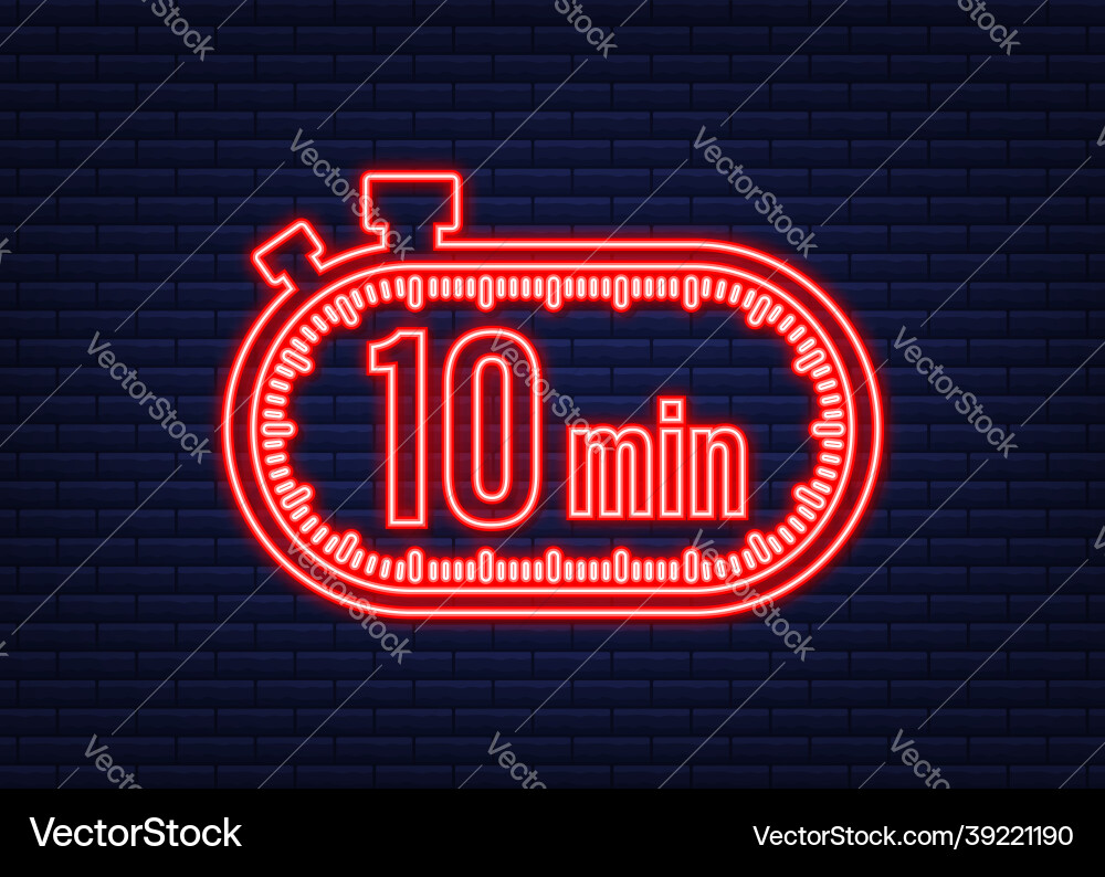 10 minutes stopwatch neon icon Royalty Free Vector Image