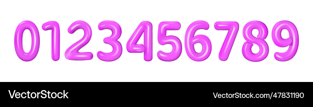 3d purple numbers from 0 to 9 a set Royalty Free Vector