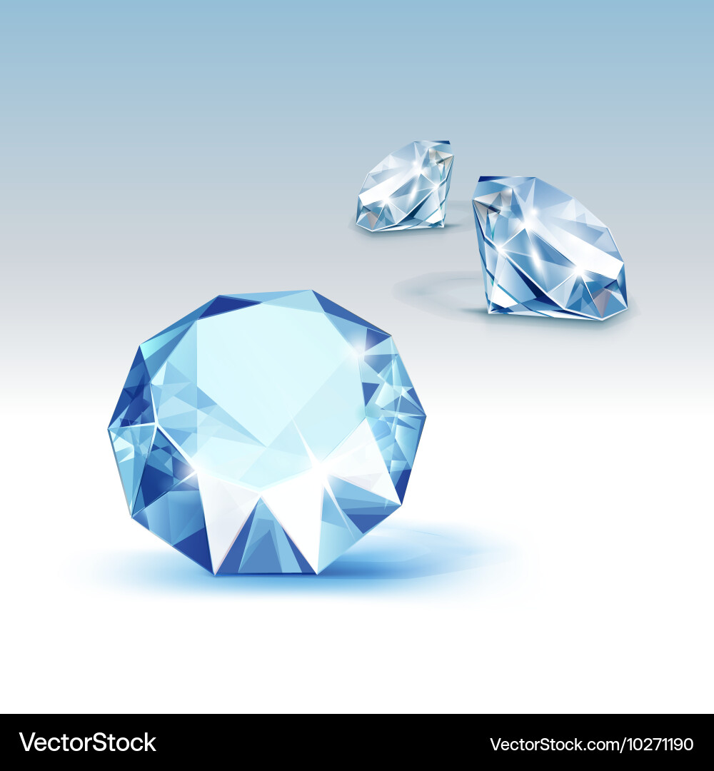 Blue shiny clear diamonds close up isolated Vector Image