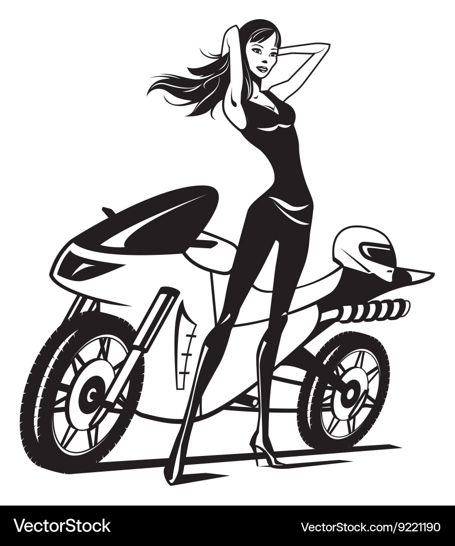 Fashion model with motorcycle Royalty Free Vector Image