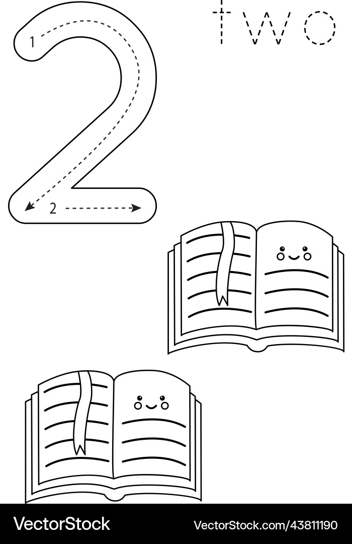 Flashcard number 2 preschool worksheet black Vector Image