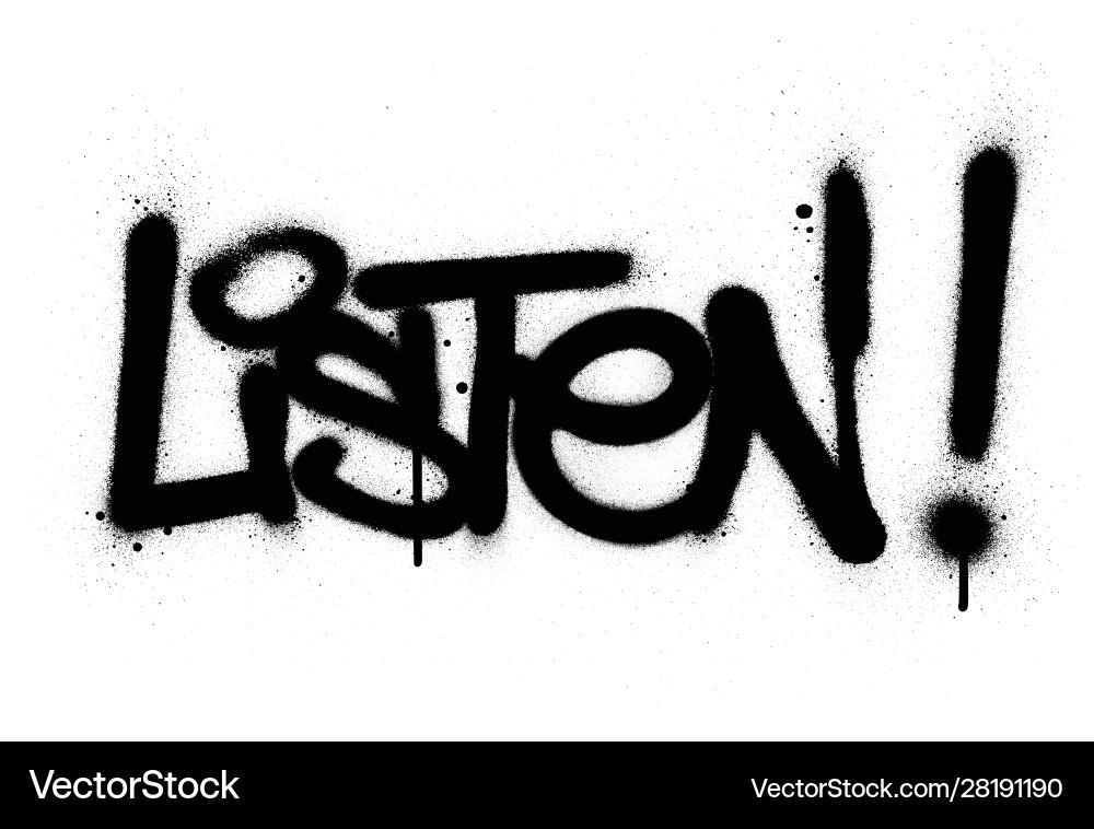 Graffiti listen word sprayed in black over white Vector Image