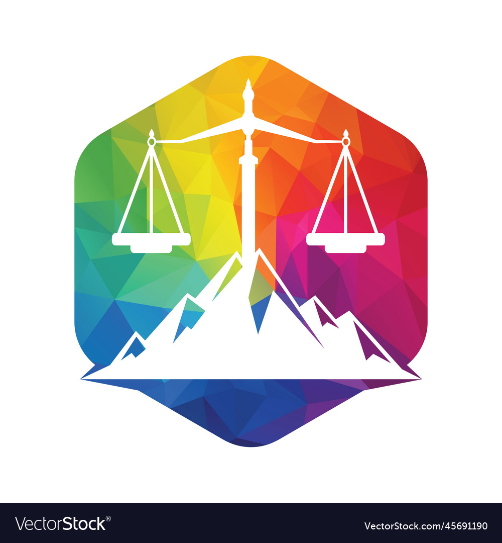 Mountains and symbols of justice Royalty Free Vector Image