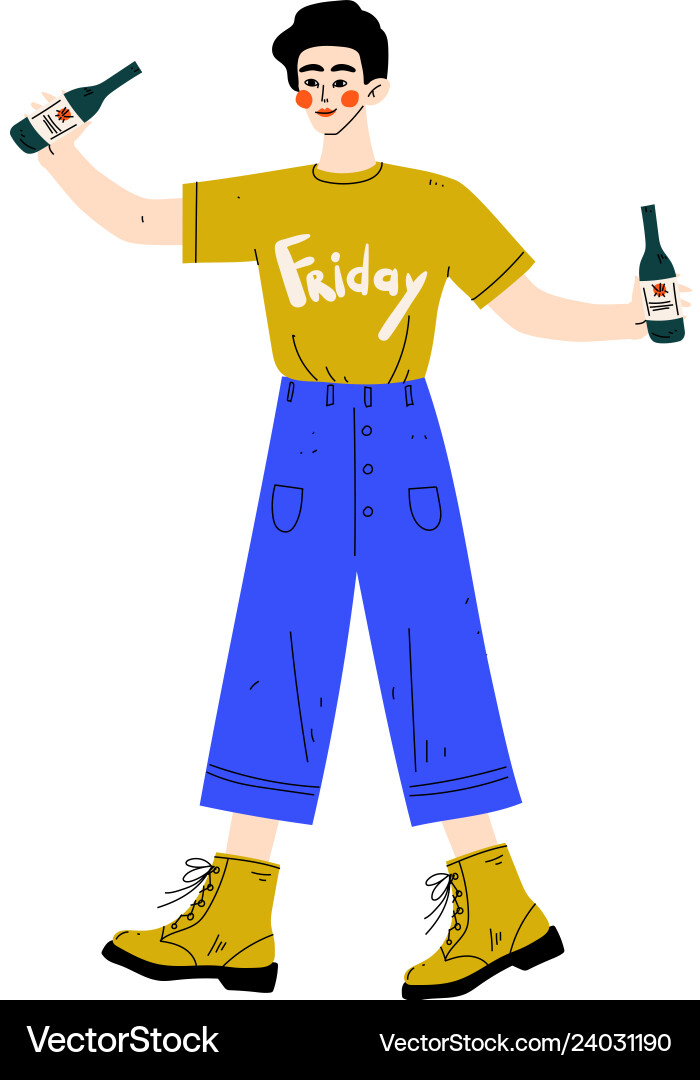 Young man drinking beer drunk guy in casual Vector Image