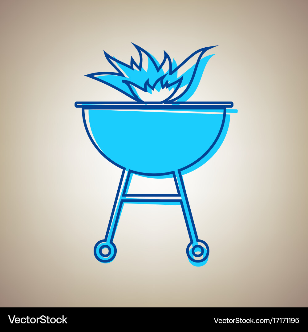 Barbecue with fire sign sky blue icon Royalty Free Vector