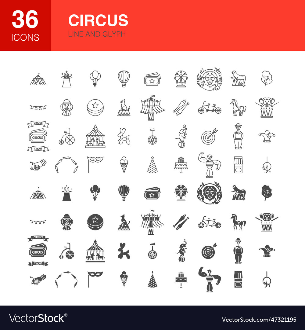 Circus line web glyph icons Royalty Free Vector Image