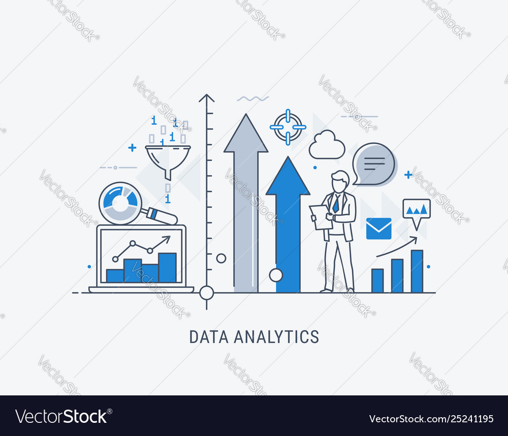 Data analytics website banner thin line Royalty Free Vector