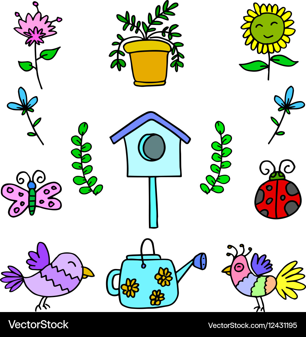 Doodle of colorful spring items Royalty Free Vector Image