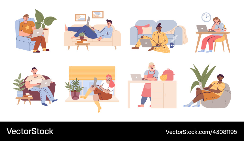 Freelance people at work home remote office Vector Image