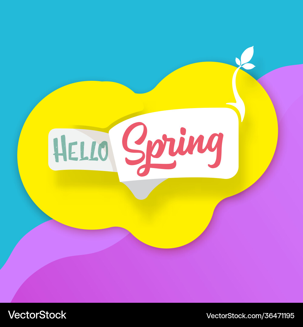 Hello spring cut paper style label with ribbon Vector Image