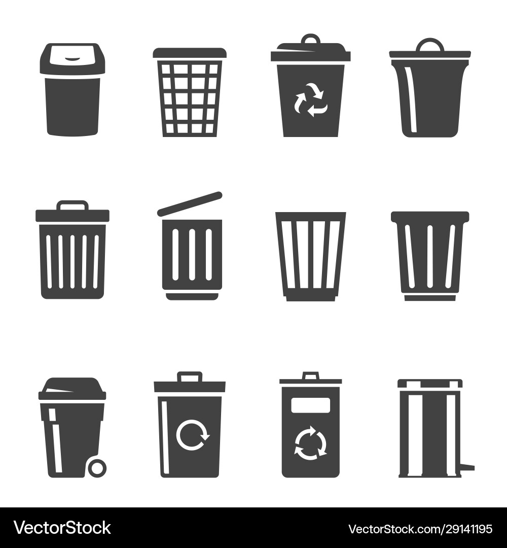Trash cans and containers glyph icons set Vector Image