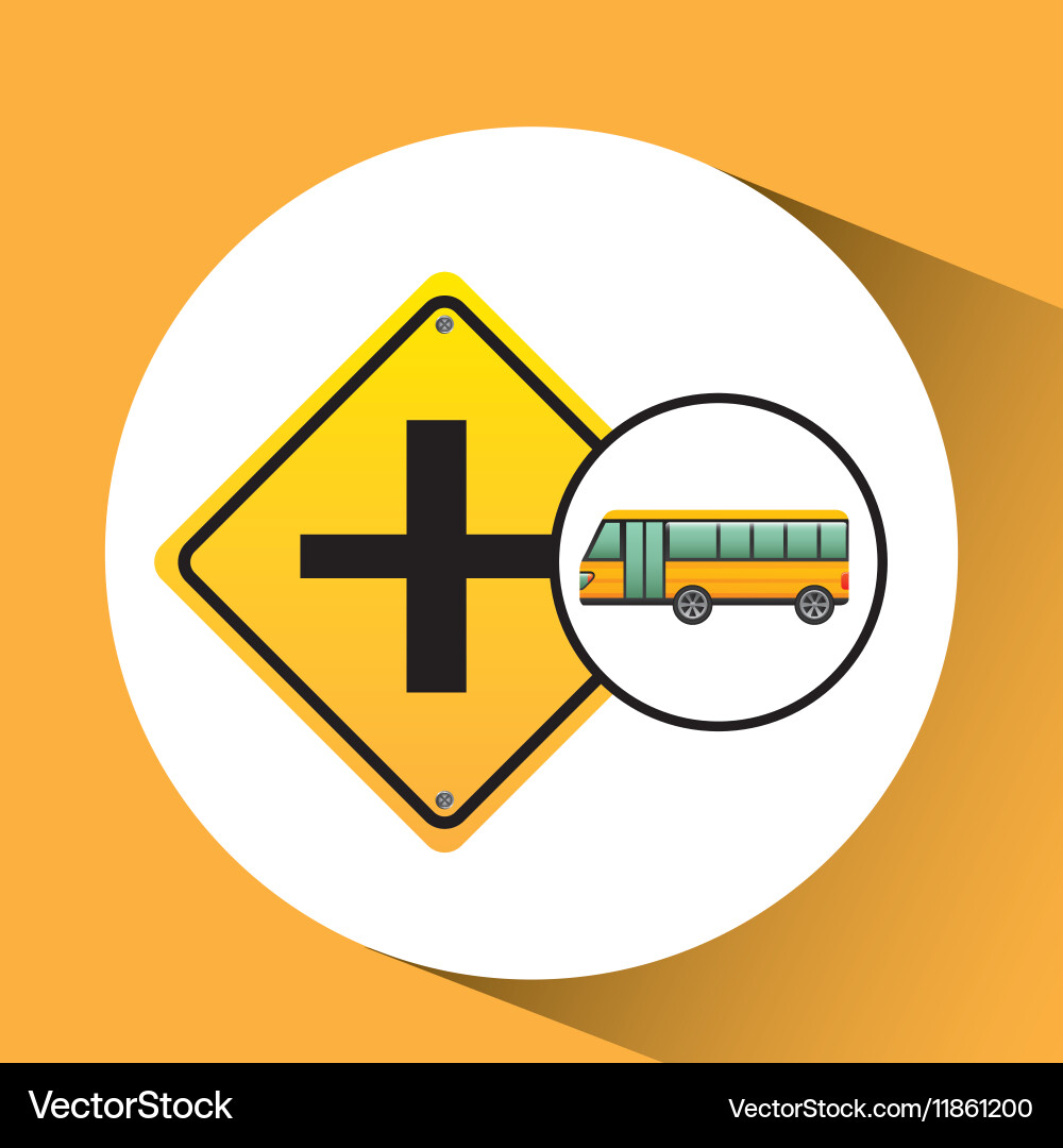 Bus yellow with crossroad Royalty Free Vector Image