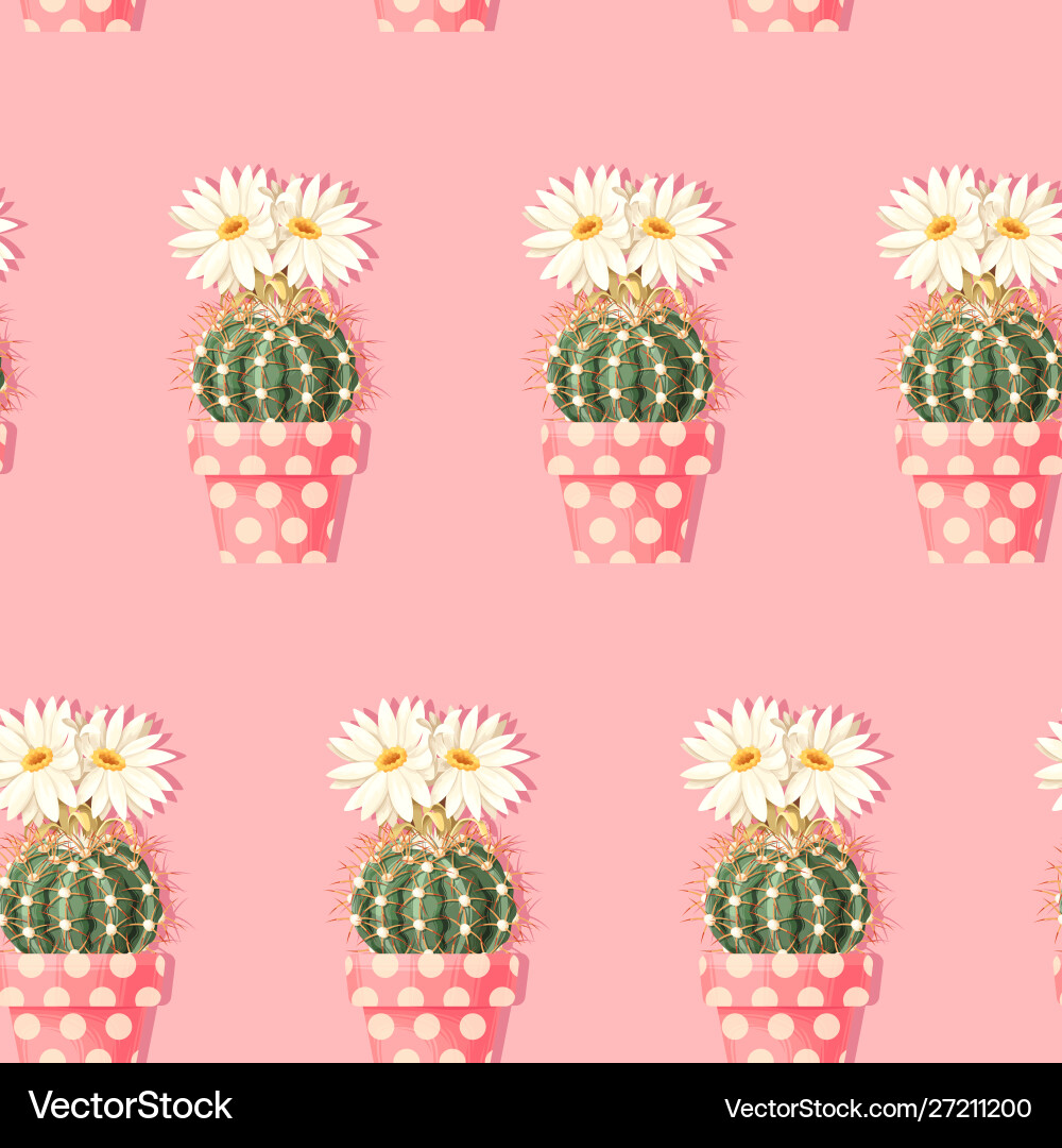 Cactus with pink flowers on light background Vector Image