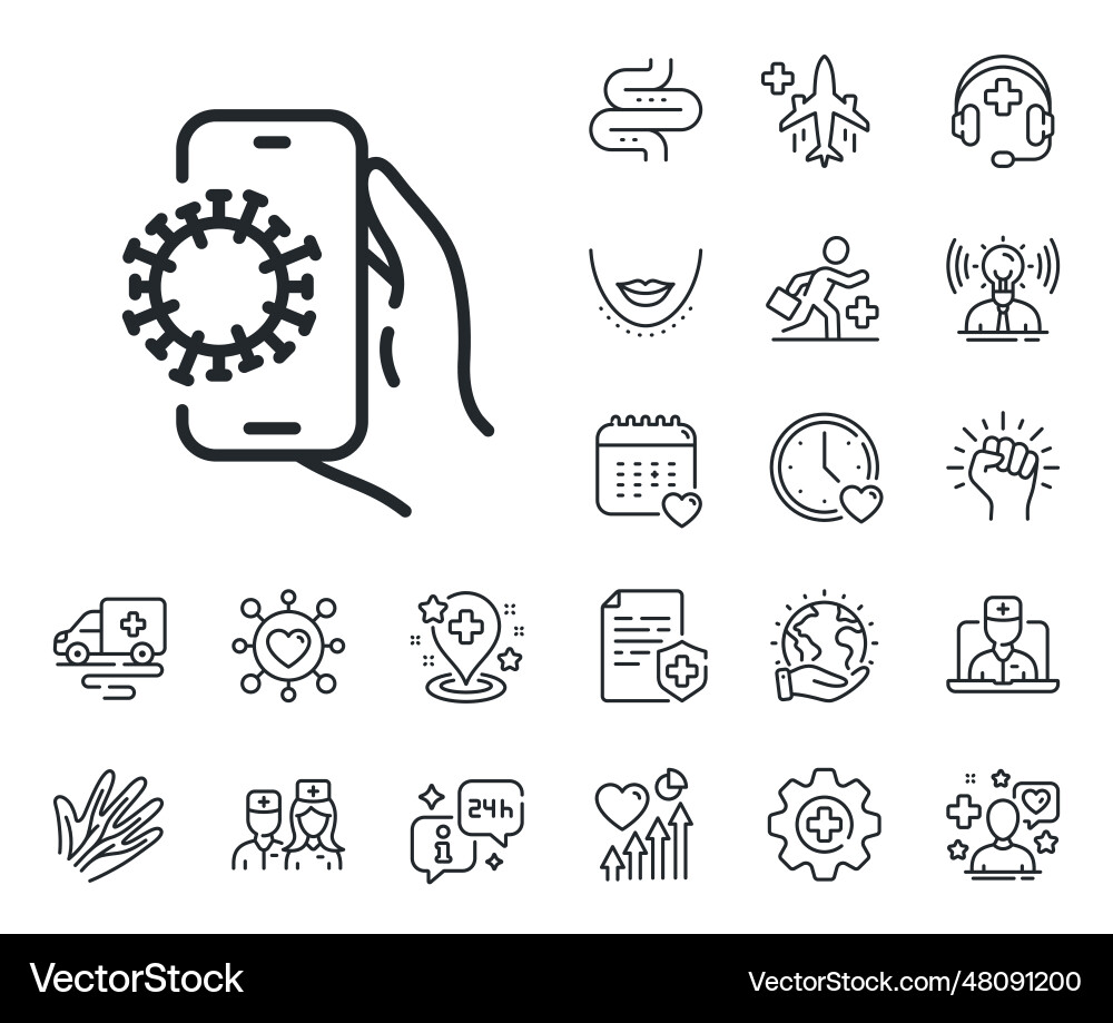 Covid phone app line icon coronavirus application Vector Image