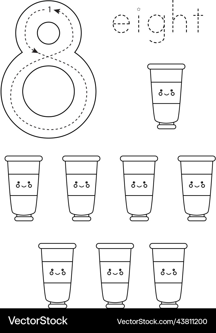 Flashcard number 8 preschool worksheet black Vector Image