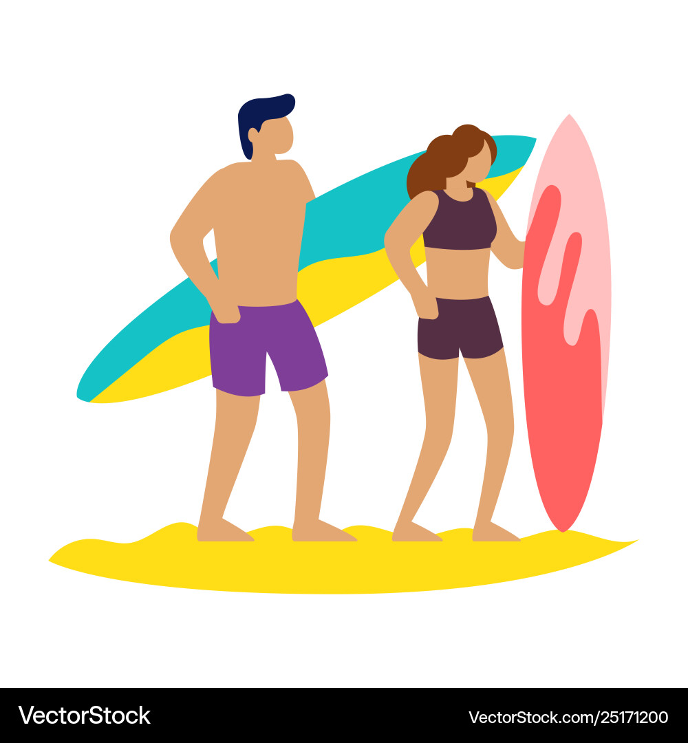 Friends surfers with surfboard talking Royalty Free Vector