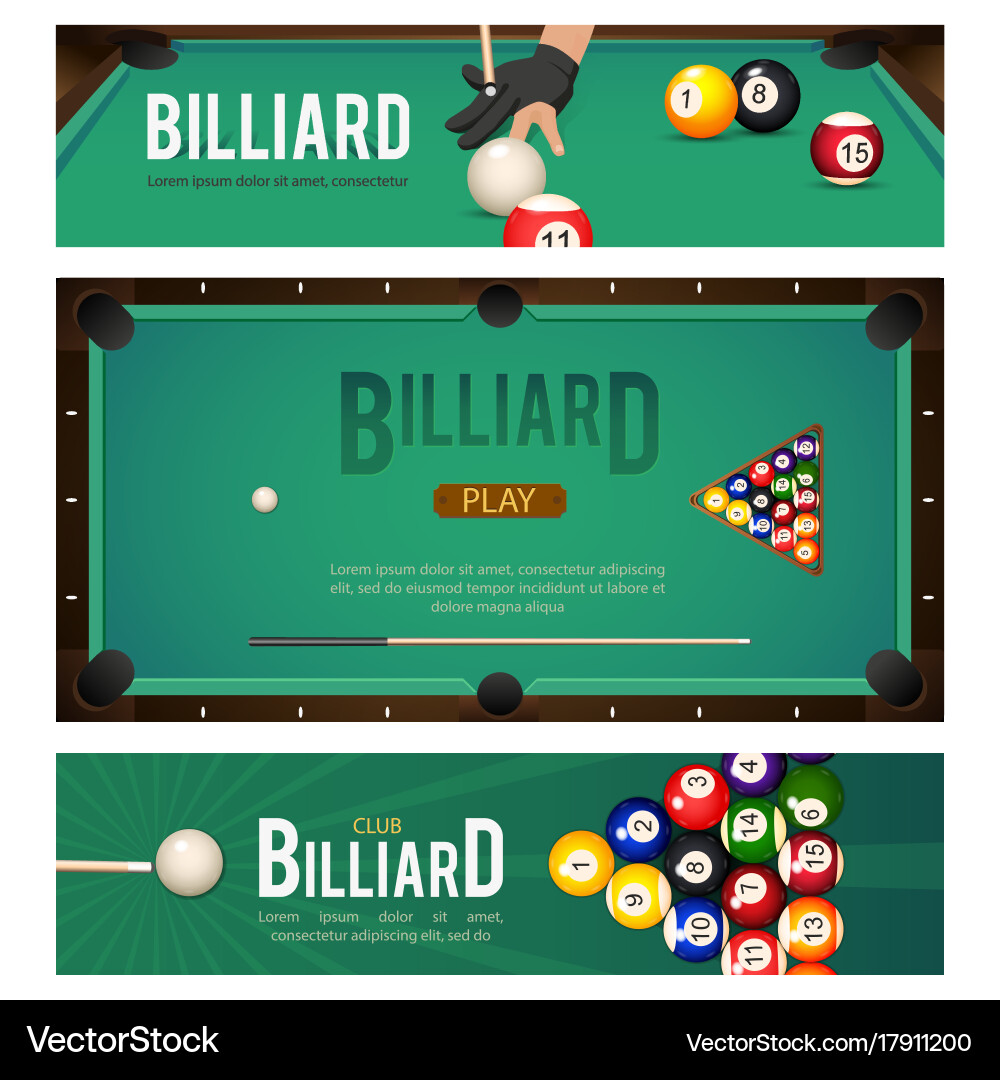 Set pool billiard snooker tournament banners Vector Image