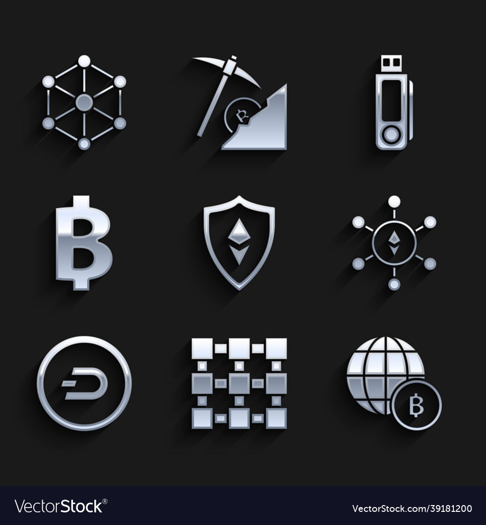 Set shield ethereum eth blockchain technology Vector Image