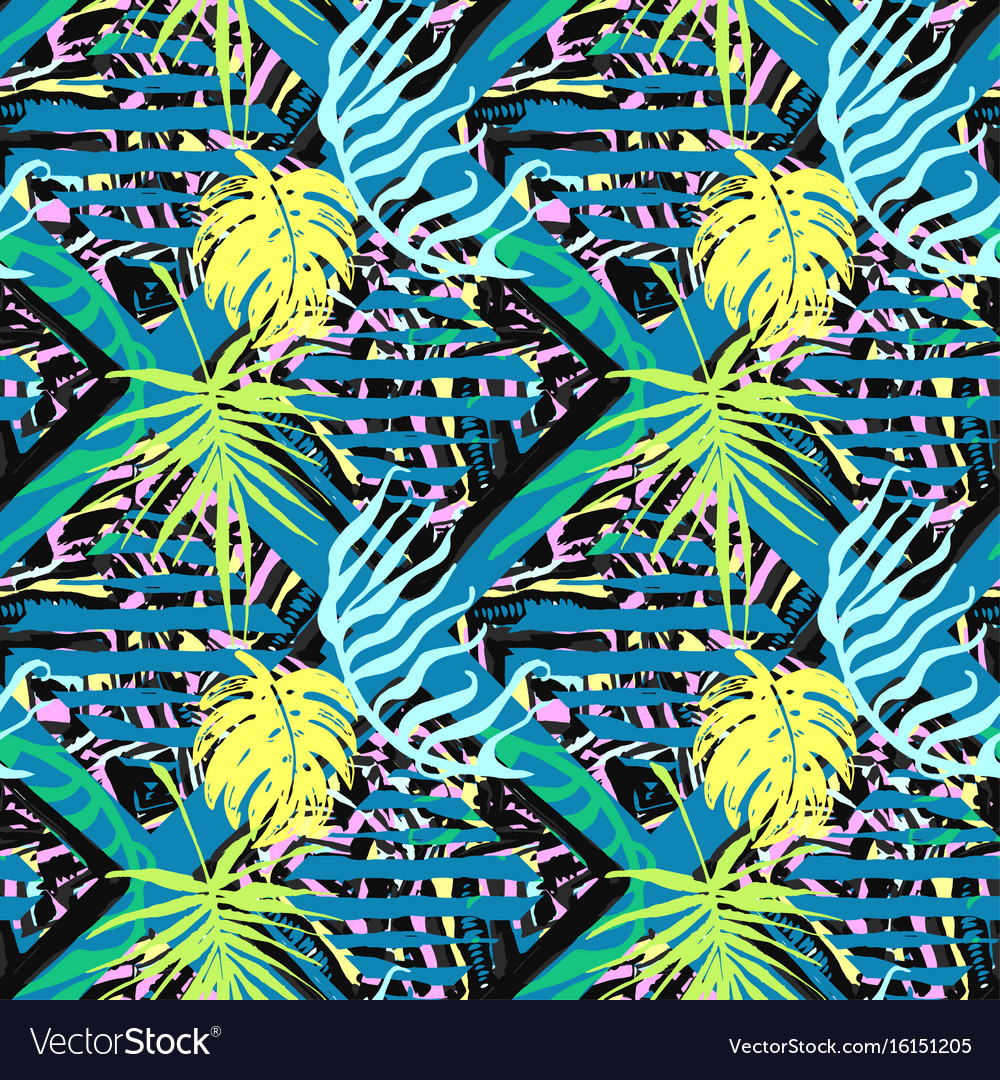 Exotic leaves summer funky seamless pattern Vector Image