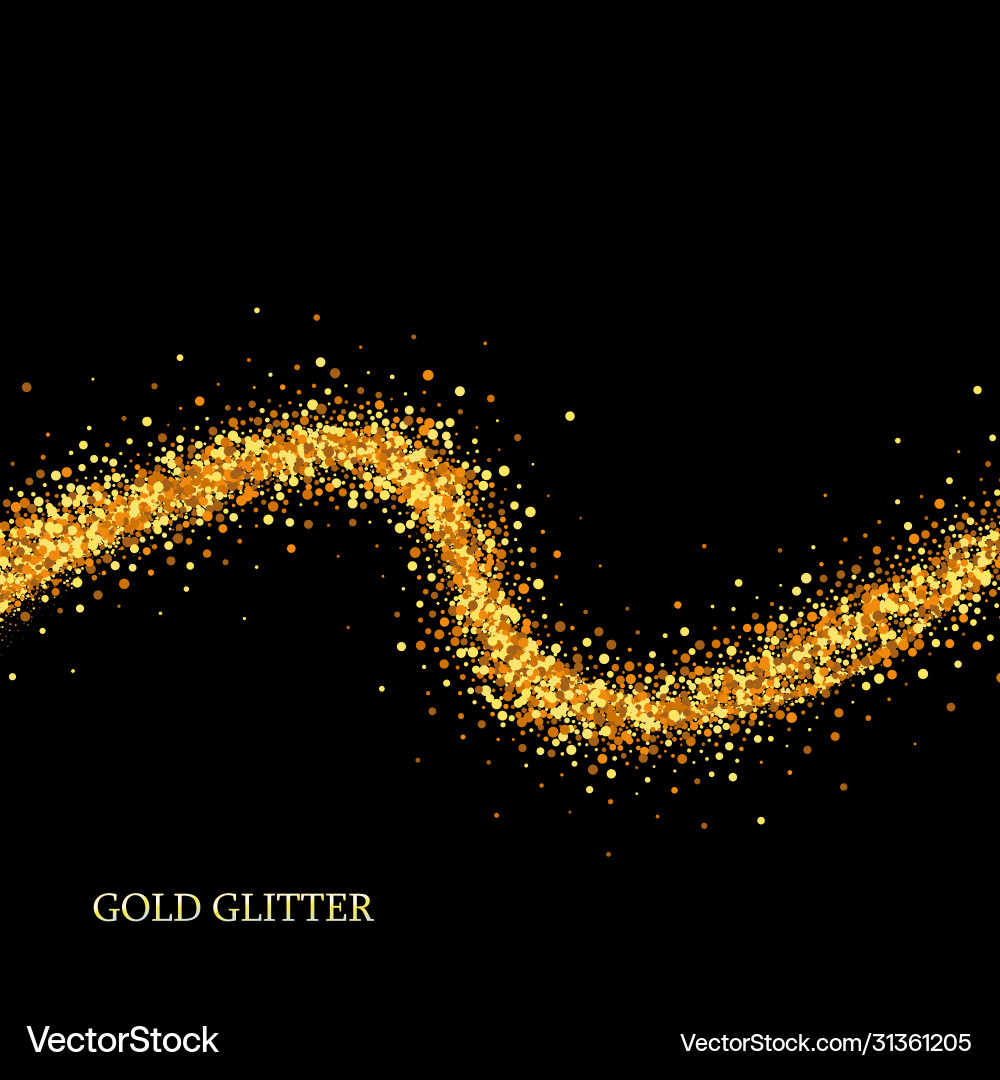Gold glitter flow abstract lines isolated on black