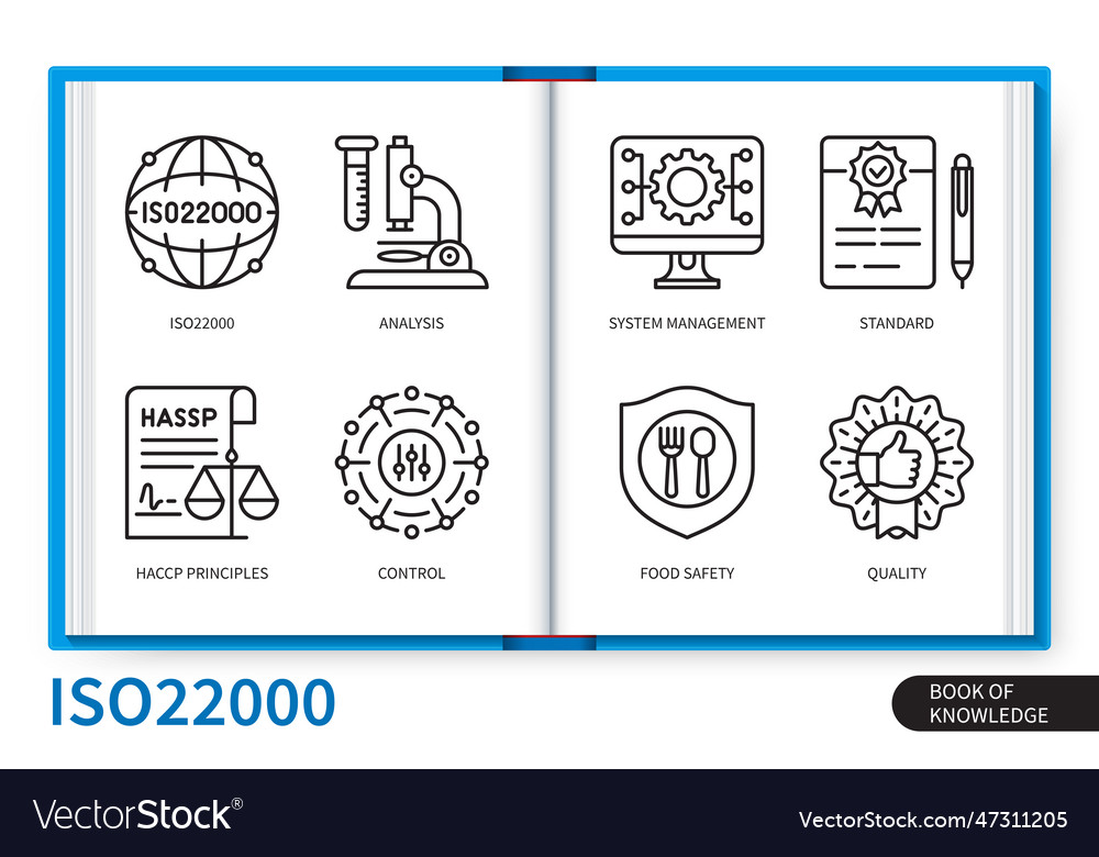 Iso 22000 infographics linear icons collection Vector Image