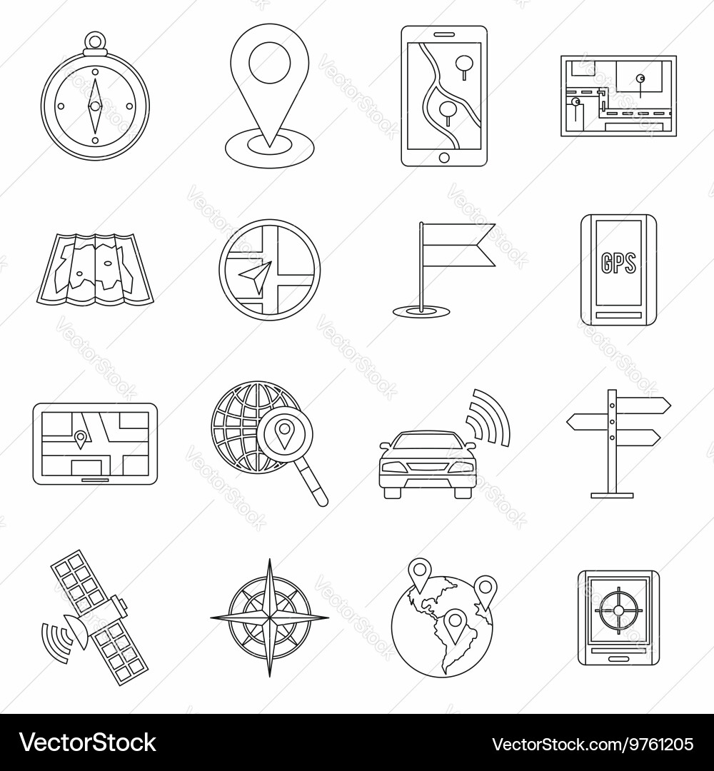 Navigation icons set outline ctyle Royalty Free Vector Image