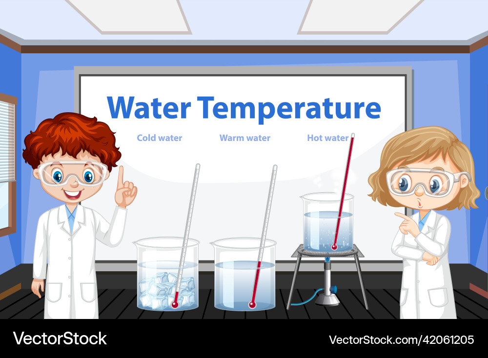 Scientist kids explaining water temperature Vector Image