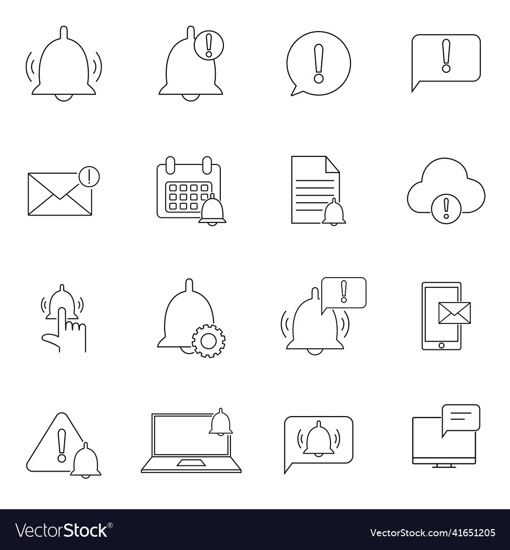 Set of notification related line icons contains Vector Image