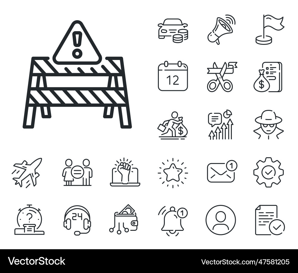 Warning road sign line icon attention triangle Vector Image