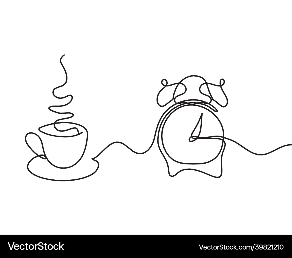 Abstract alarm clock with hot drink as line Vector Image