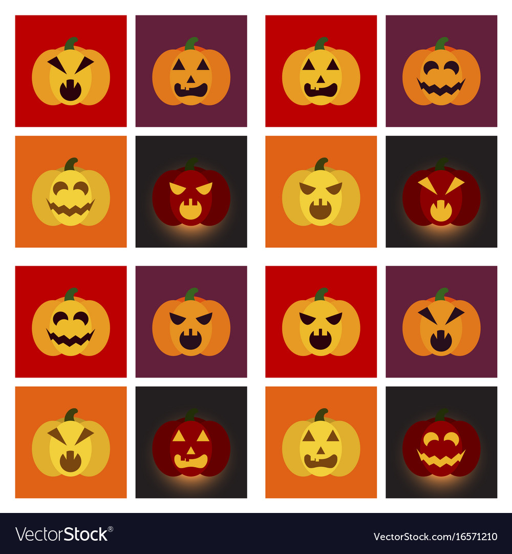 Assembly flat icons halloween emotion pumpkin Vector Image