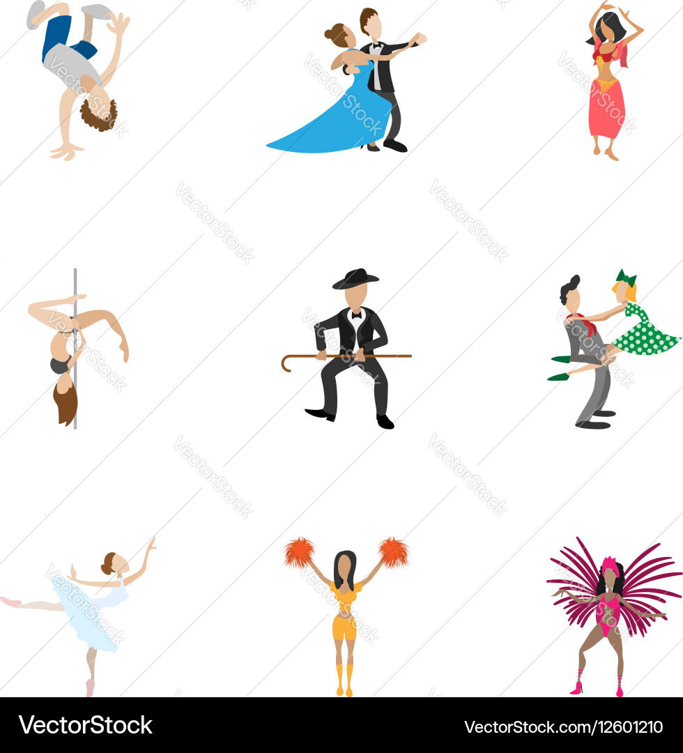 Dancing icons set cartoon style Royalty Free Vector Image