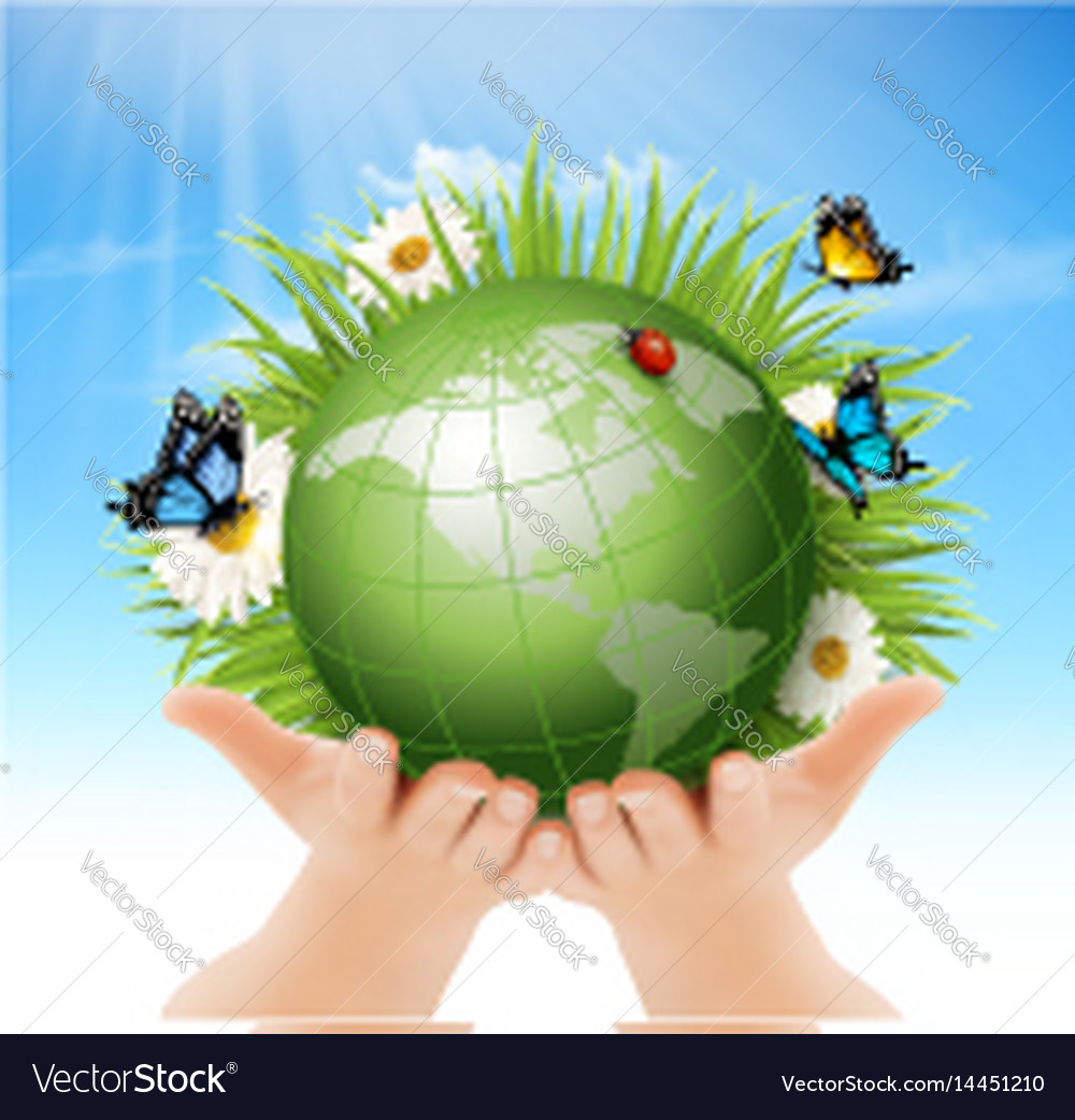 Ecology conceptgreen globe and grass Royalty Free Vector