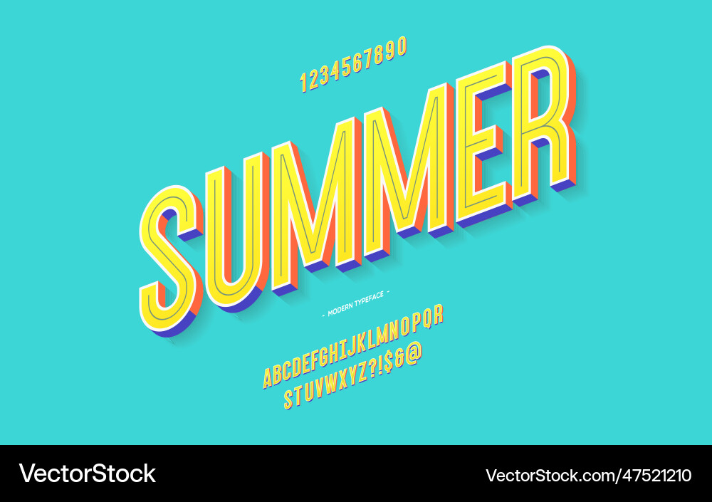 Fun summer font 3d bold color style Royalty Free Vector