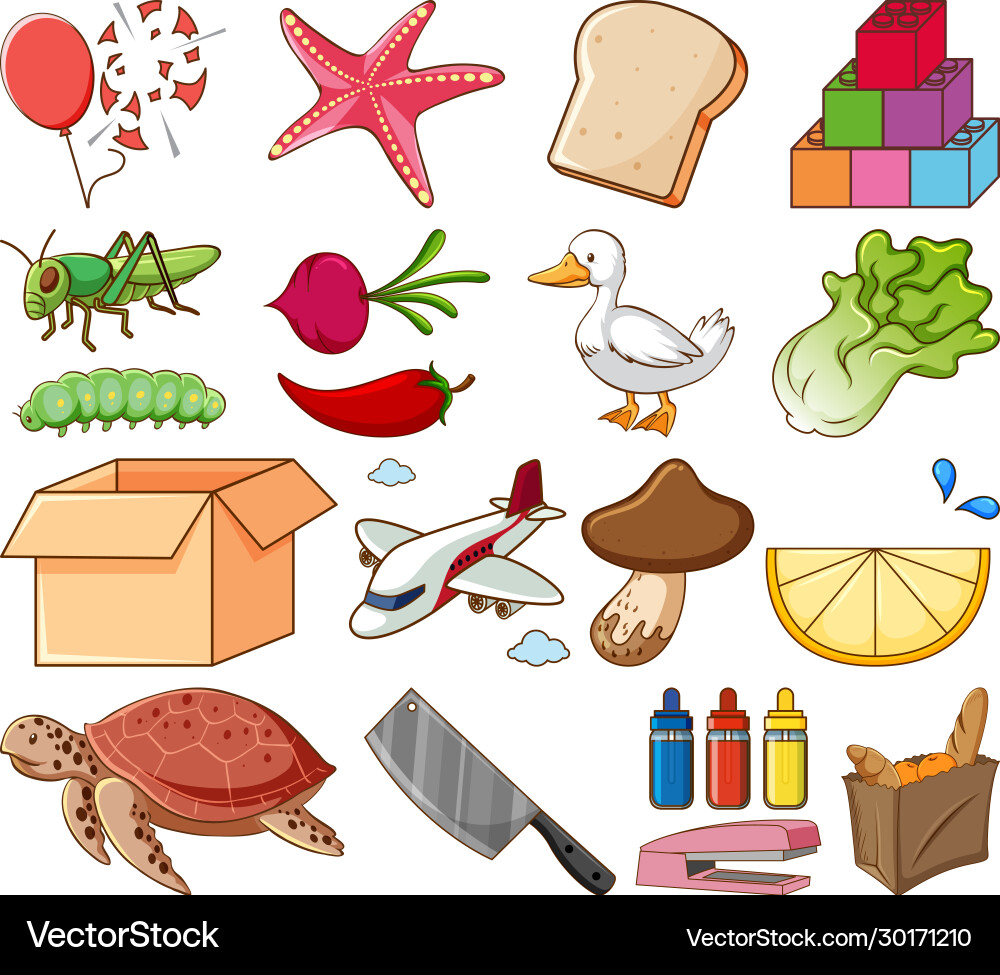 Large set different food and other items on Vector Image