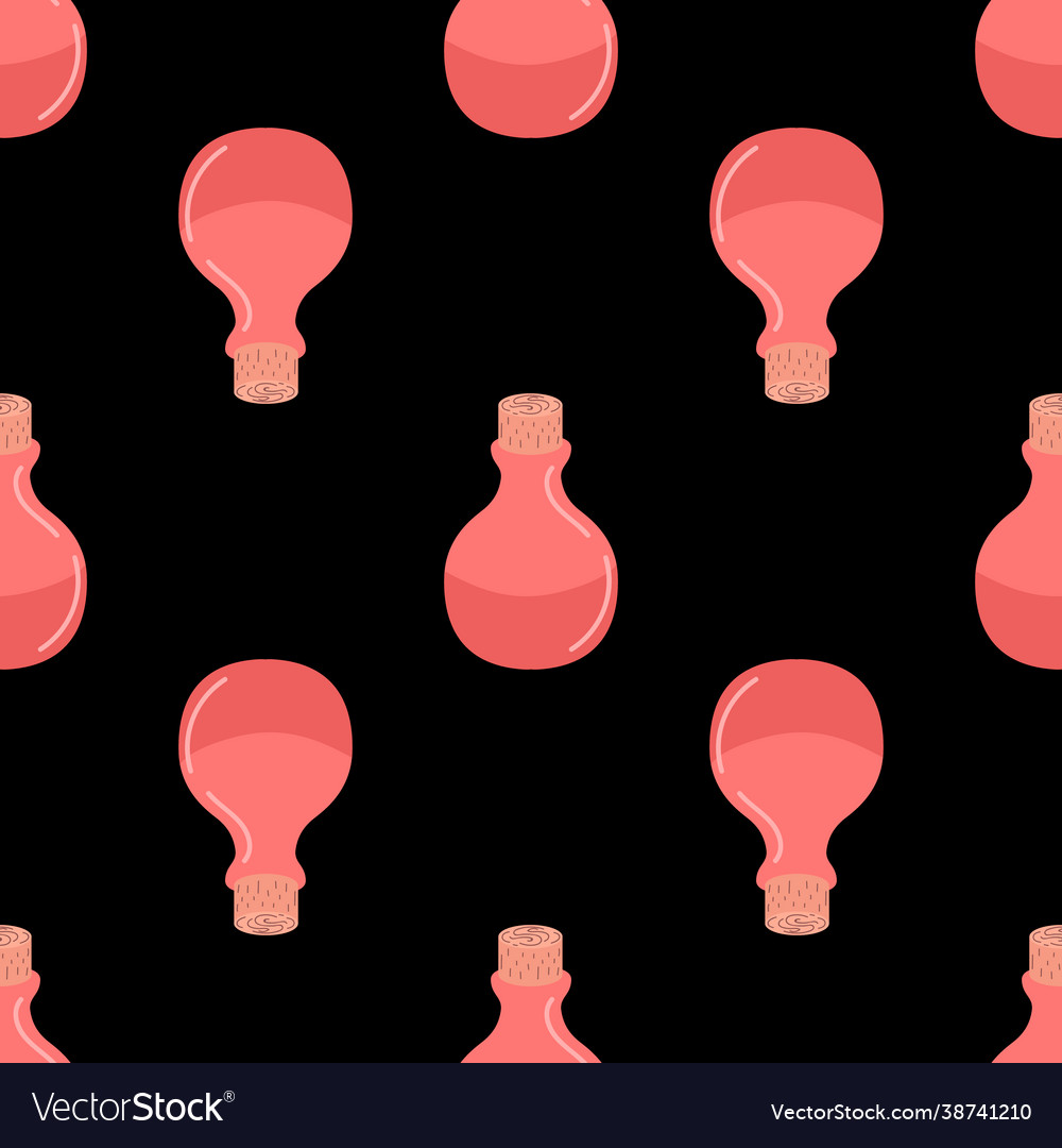 Potion pattern on black background elixir Vector Image