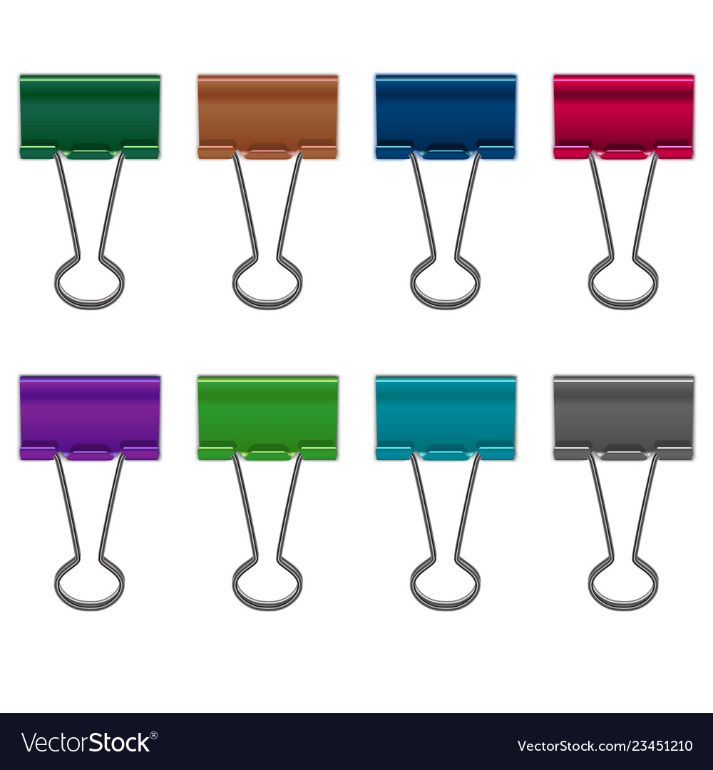 Realistic 3d detailed color binder clip set Vector Image