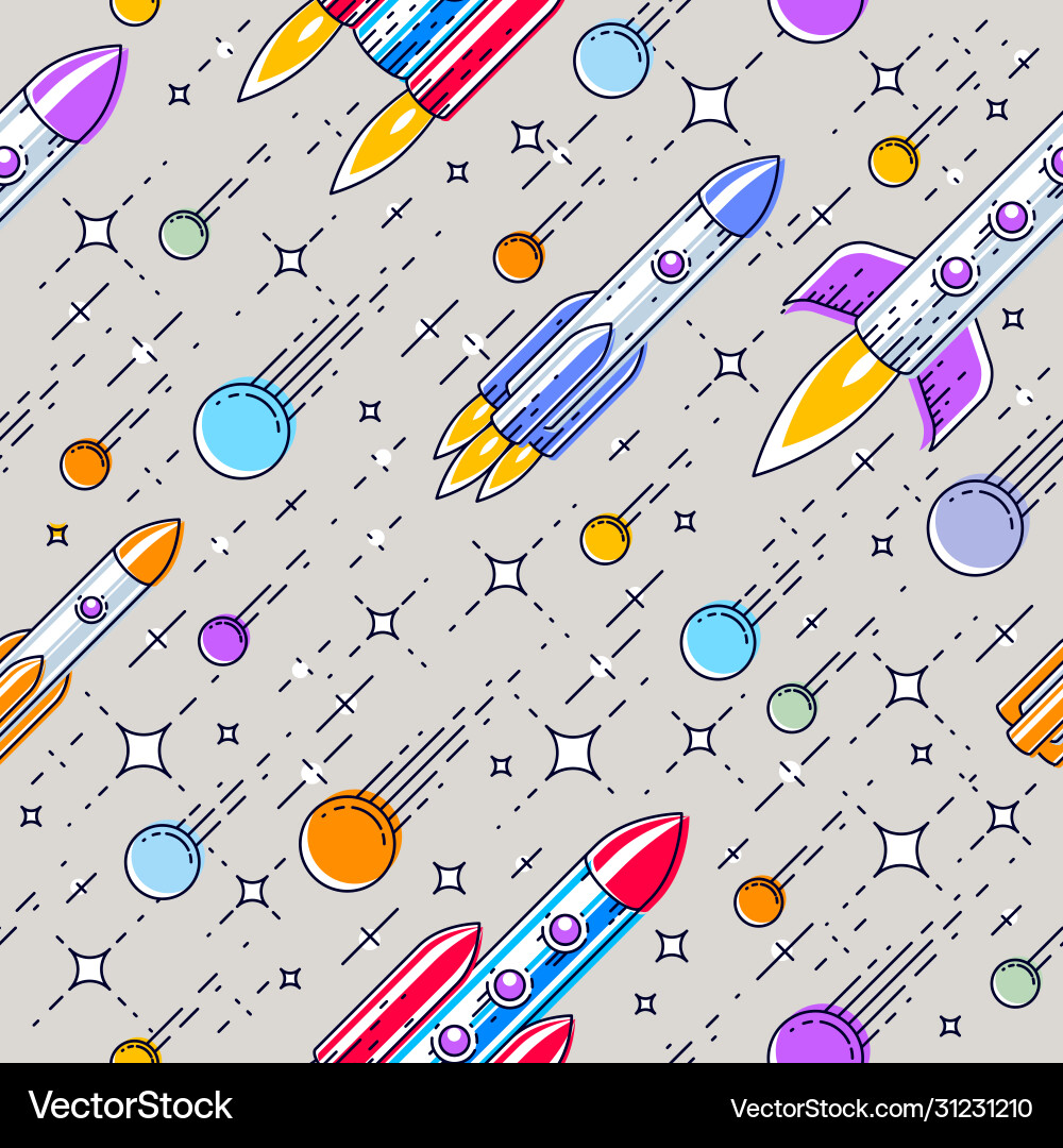 Seamless space background with rockets stars Vector Image