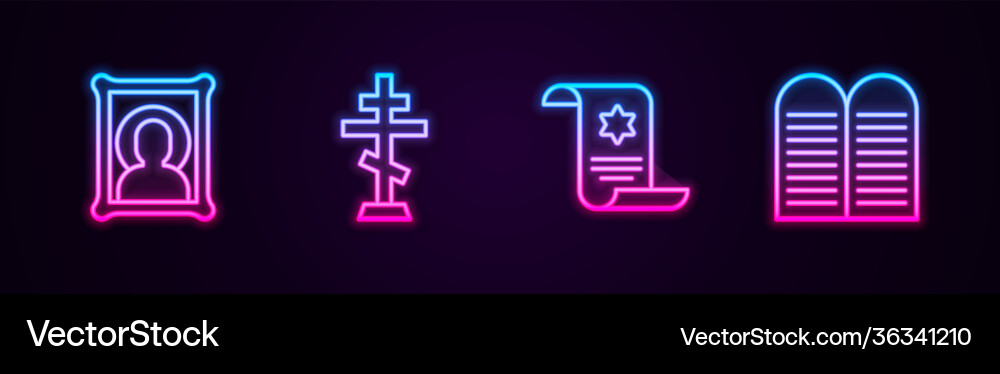 Set line christian icon cross torah scroll Vector Image