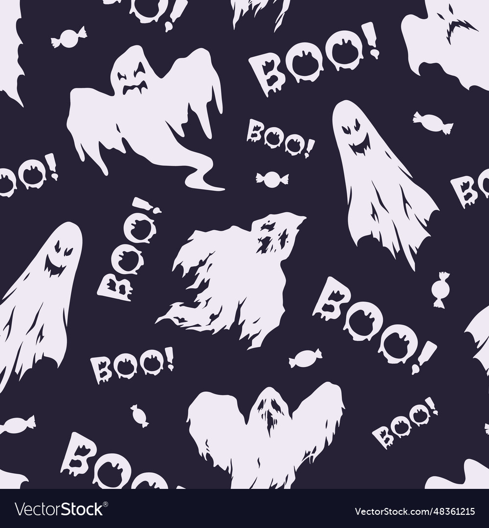 Halloween ghost seamless pattern monochrome Vector Image