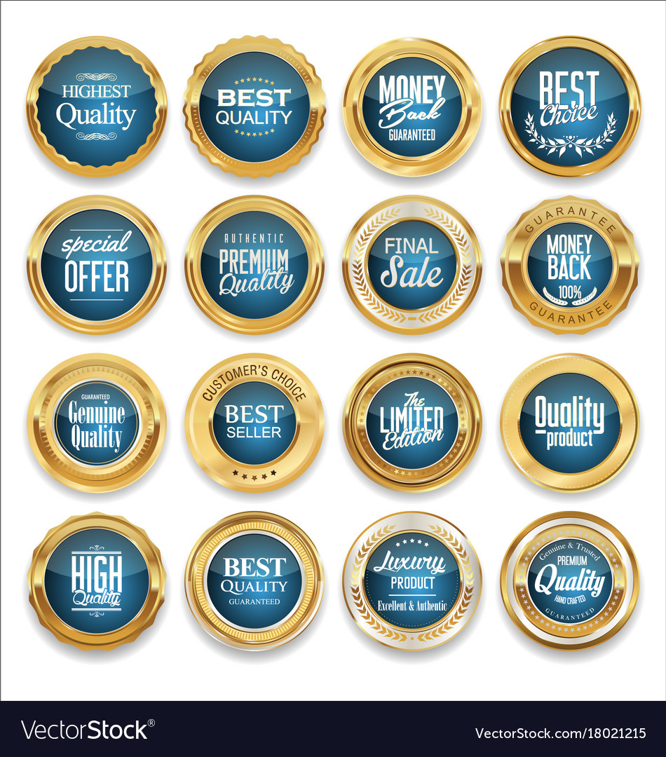 Luxury sale gold and blue labels collection Vector Image Luxury sale gold and blue labels collection Vector Image