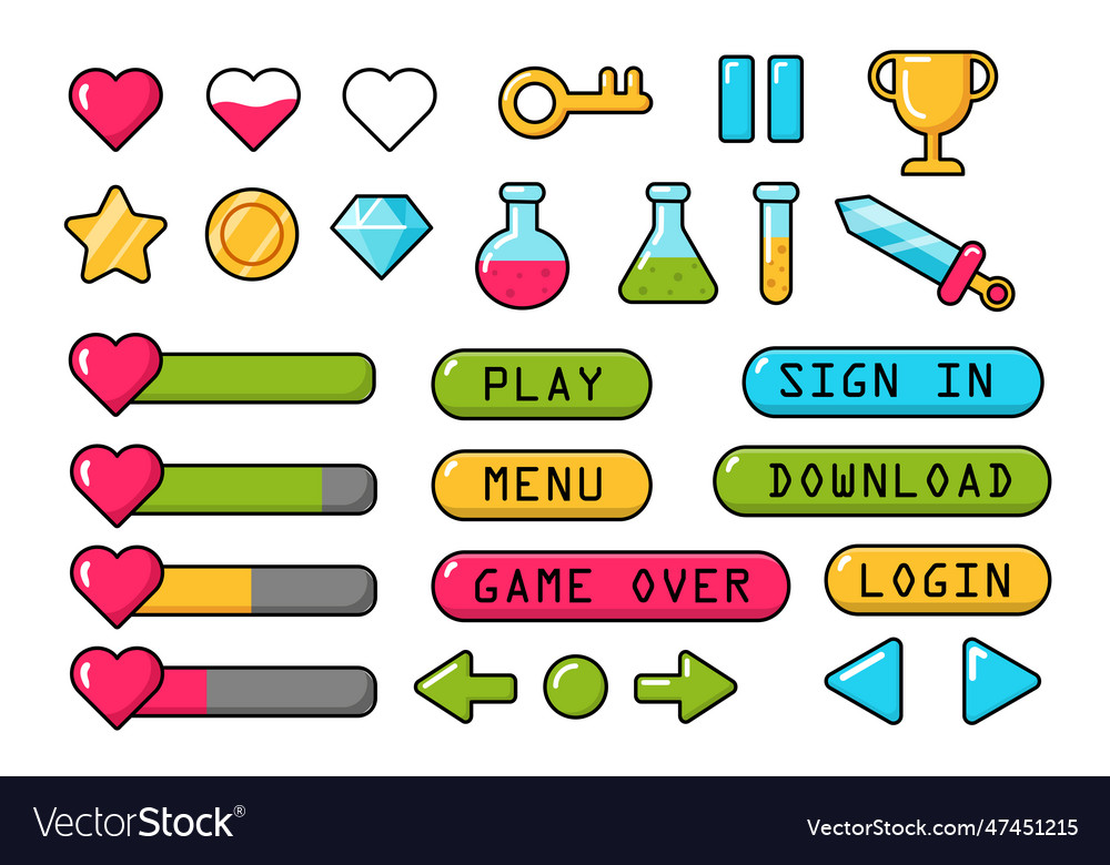 Mobile game buttons set Royalty Free Vector Image