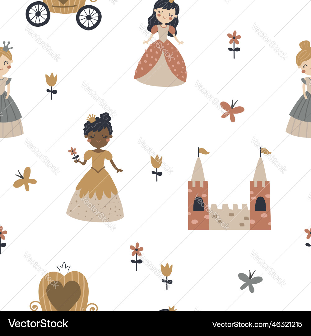 Seamless pattern with princess and castle Vector Image