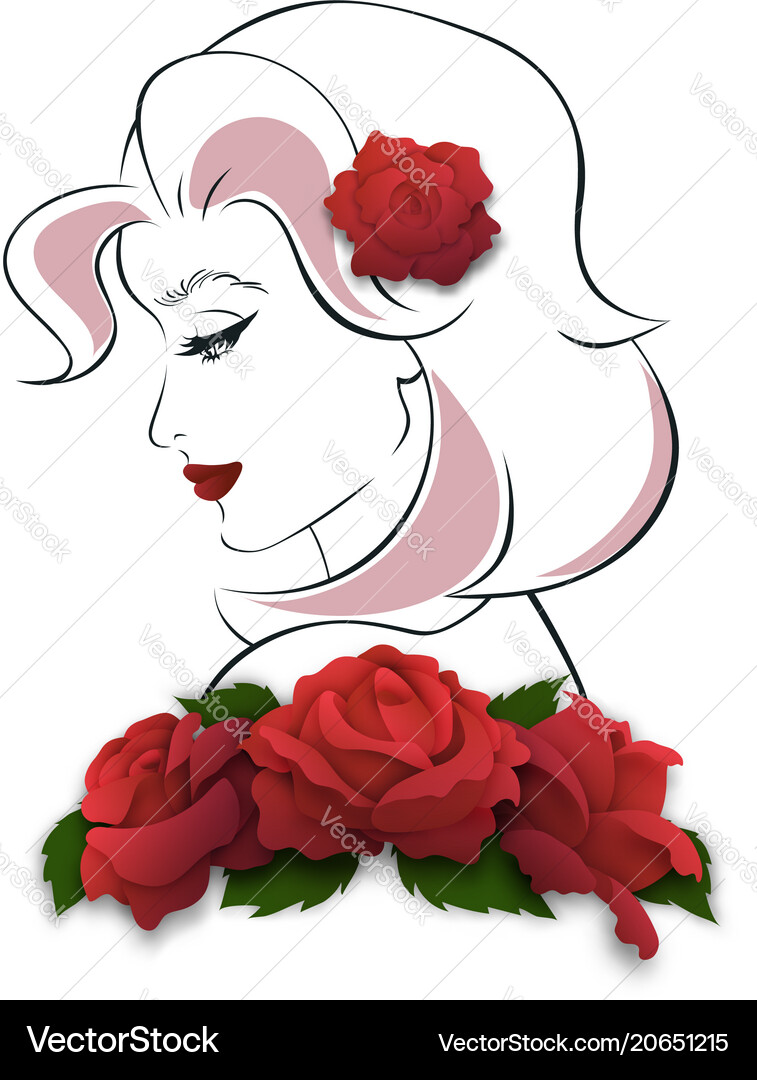 Side view a woman looking down and smiling Vector Image
