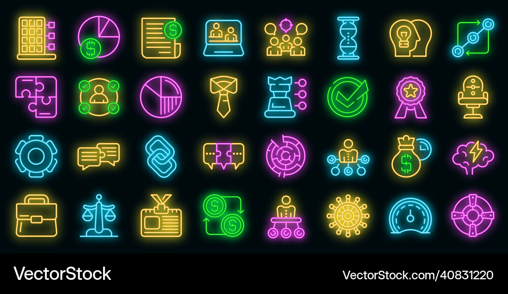 Business collaboration icons set neon Royalty Free Vector