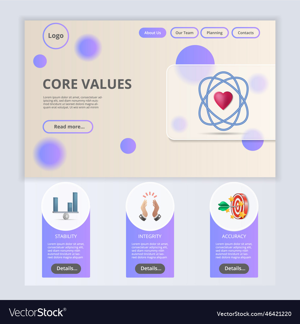 Core values flat landing page website template Vector Image